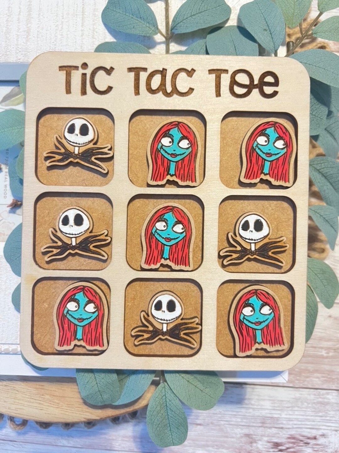 Nightmare Before Christmas Sally and Jack Wood Tic Tac Toe Board ...
