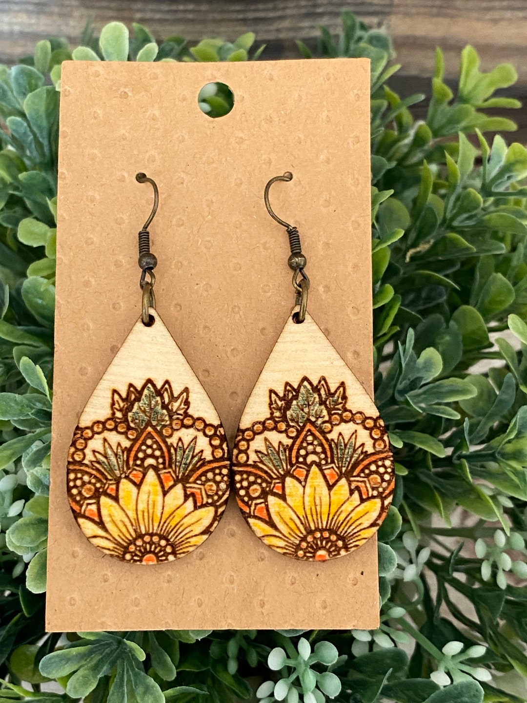 Boho Dangle Drop Maple Lightweight Wood Painted Earring Boho Style - Etsy