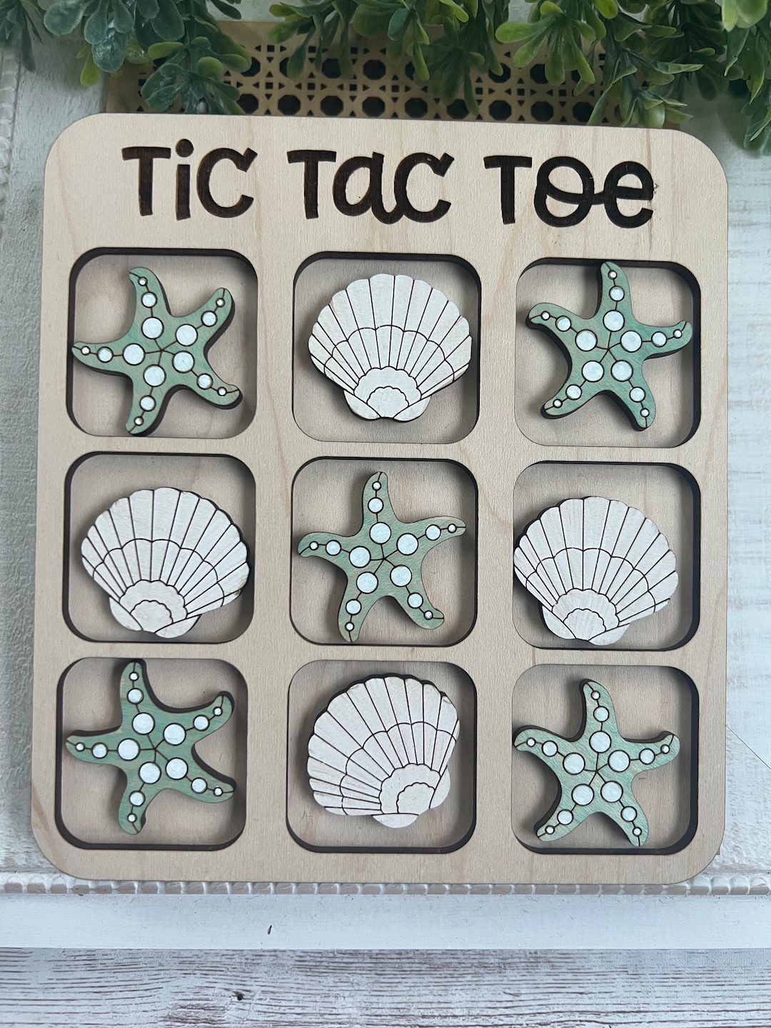 Beach Seashell Sand Dollar Starfish Sea Glass Hand Painted Wood Tic Tac ...