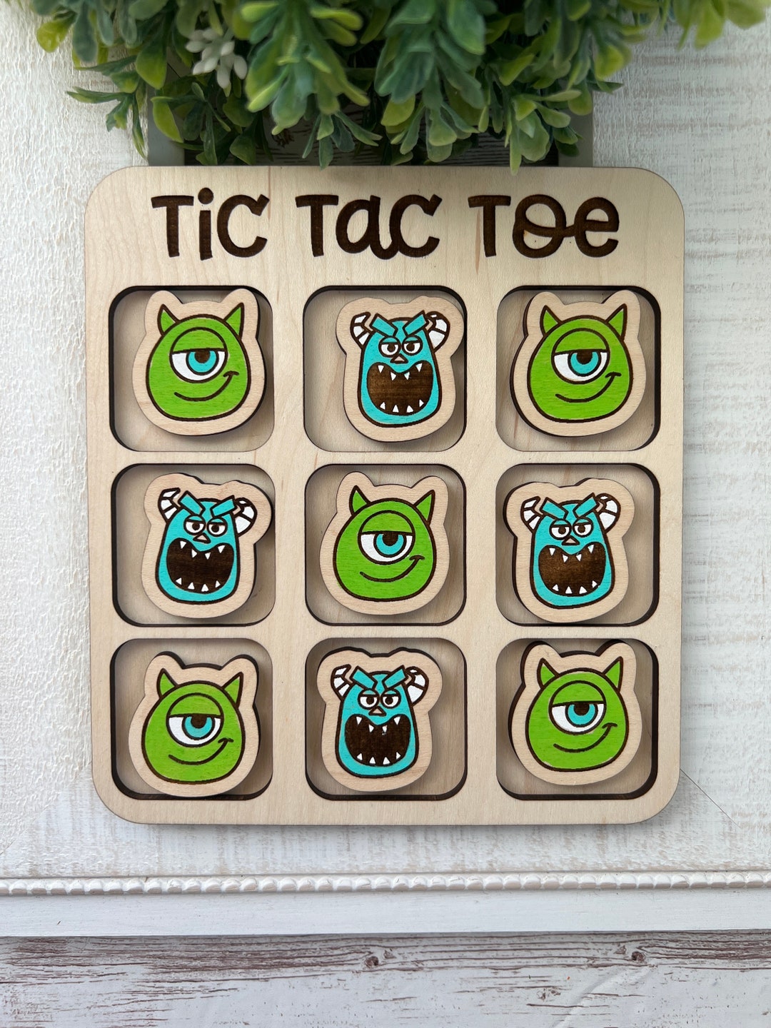 Cute Monsters Magical Mike and Sully Hand Painted Wood Tic Tac Toe ...