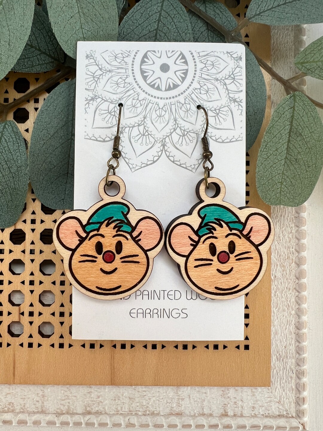 Mouse GUS Princess Castle Hand Painted Lightweight Wood Earrings With ...