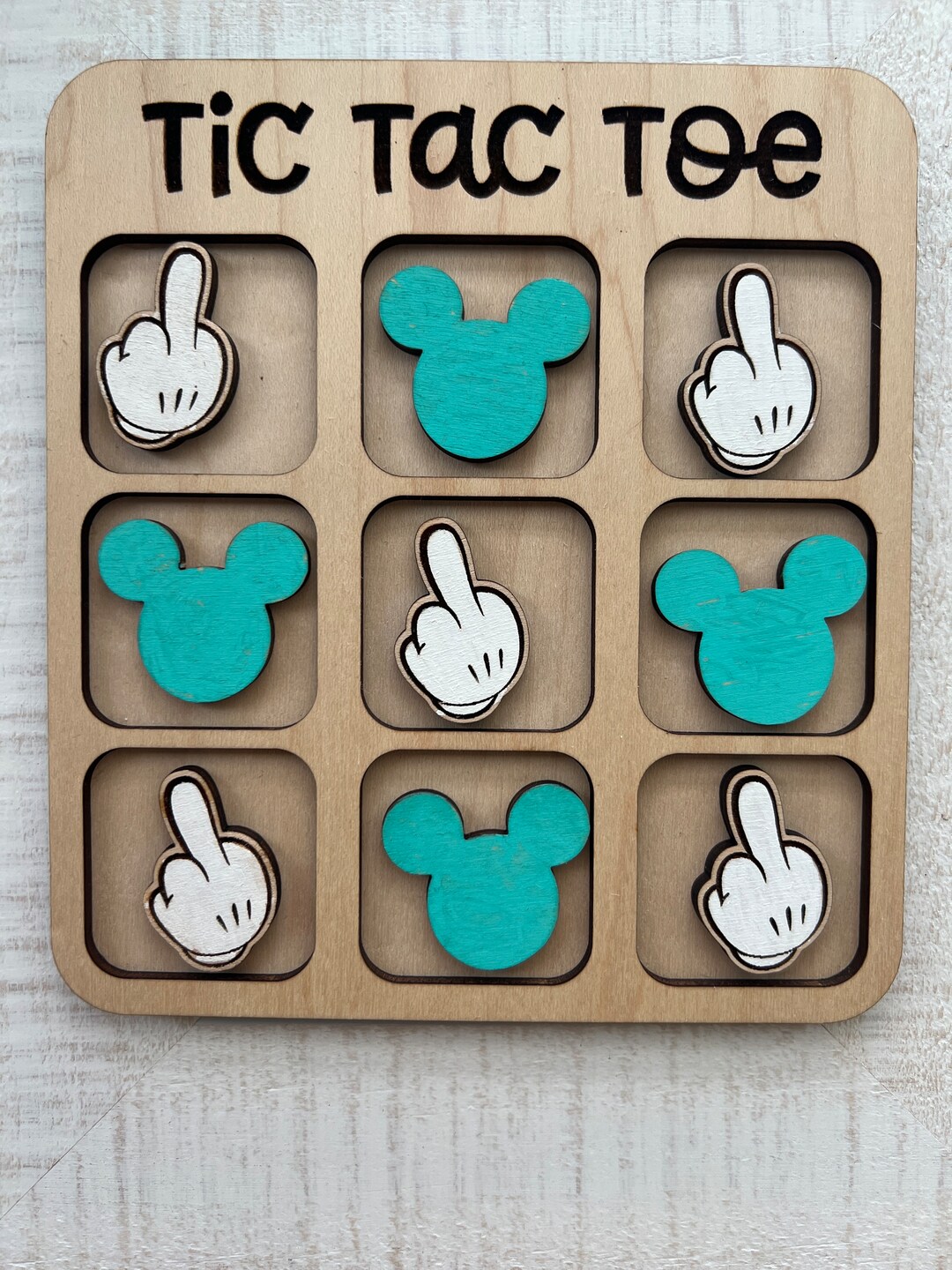 Magical Characters Hand Painted Tic Tac Toe Board Mouse Hands Pick Pink ...