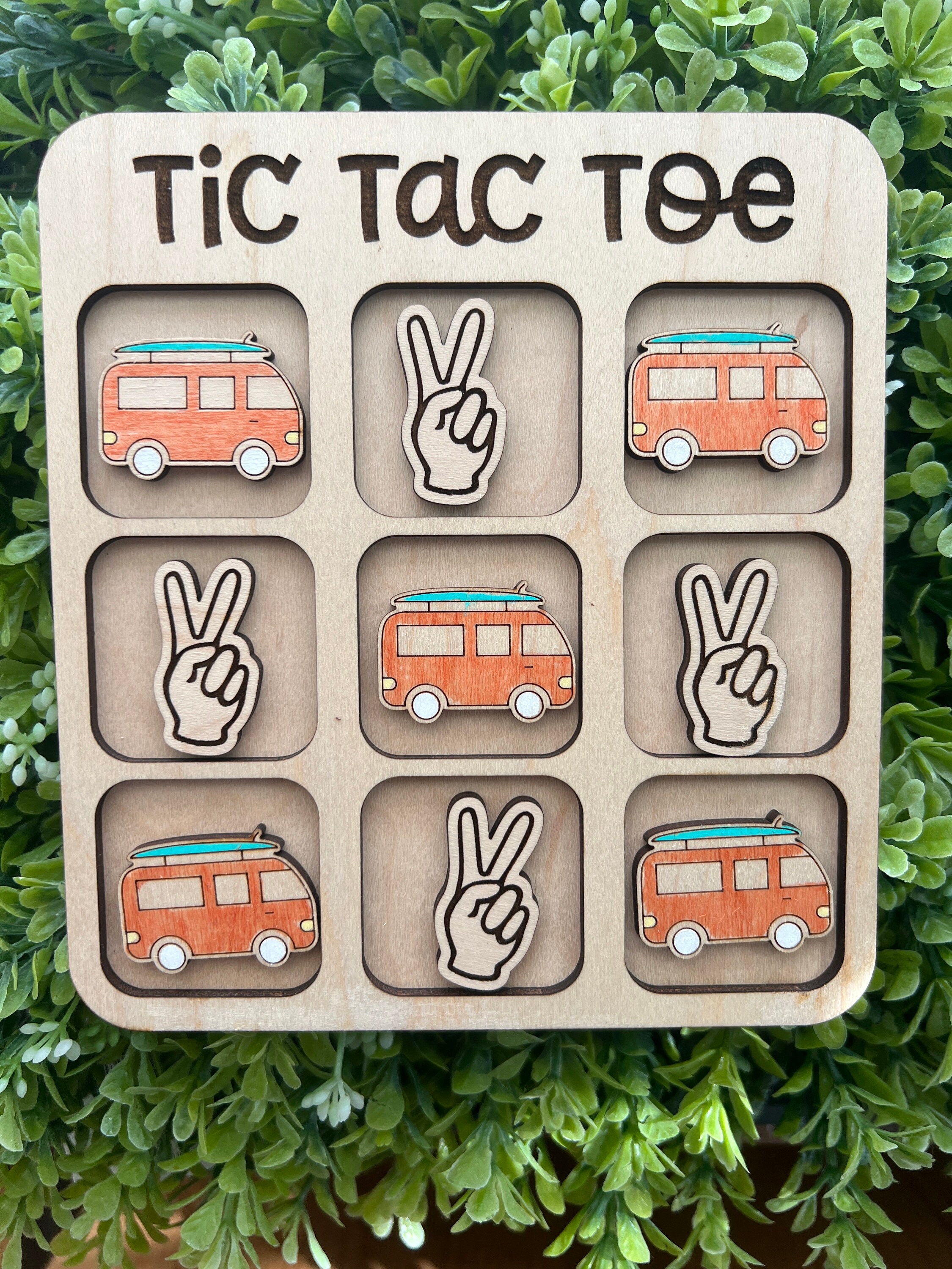 Van Peace Bus Fun Game of Tic Tac Toe All Wood Hand Painted Cat Dog ...