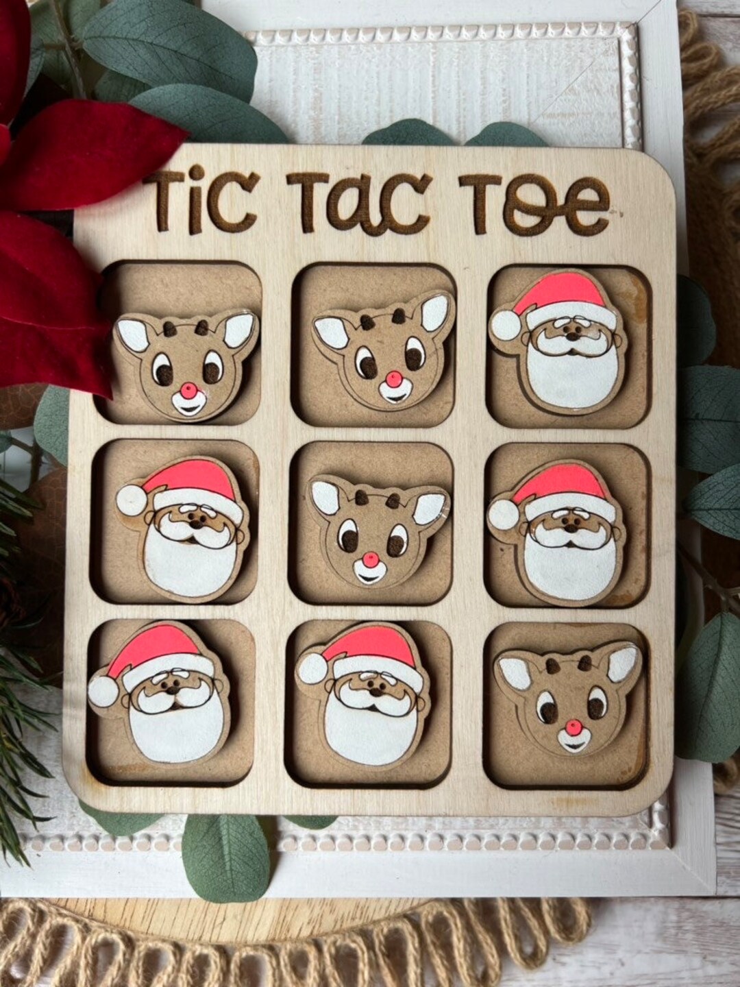 Santa Claus Rudolph the Red Nose Reindeer Tic Tac Toe Board - Etsy
