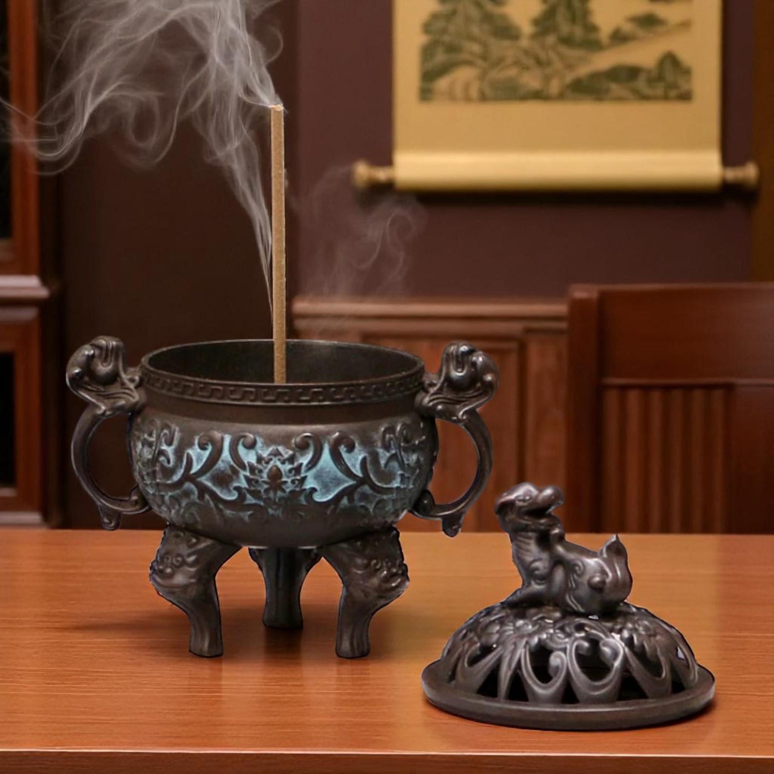 Antique Alloy Incense Burner | Chinese Style Decor | Vintage Tripod ...