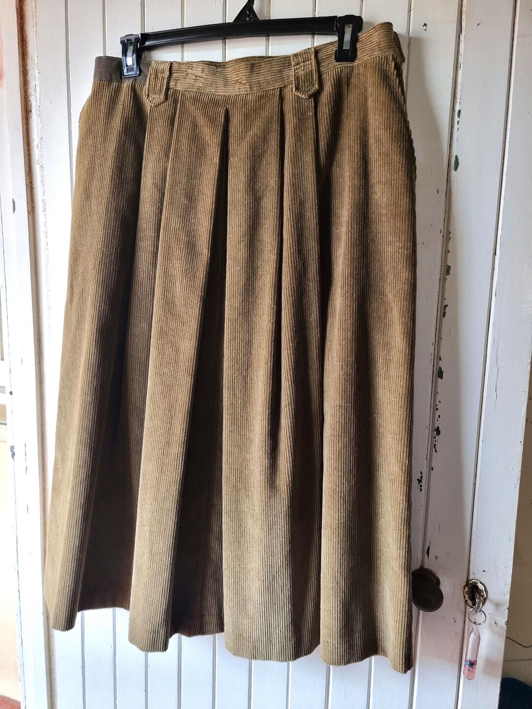 Vintage 1980s Corduroy Skirr: Khaki Green, High-waist, Midi. - Etsy
