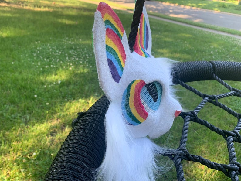 Rainbow and White Kitty Therian Mask. Not Waterproof. Fully Furred and ...
