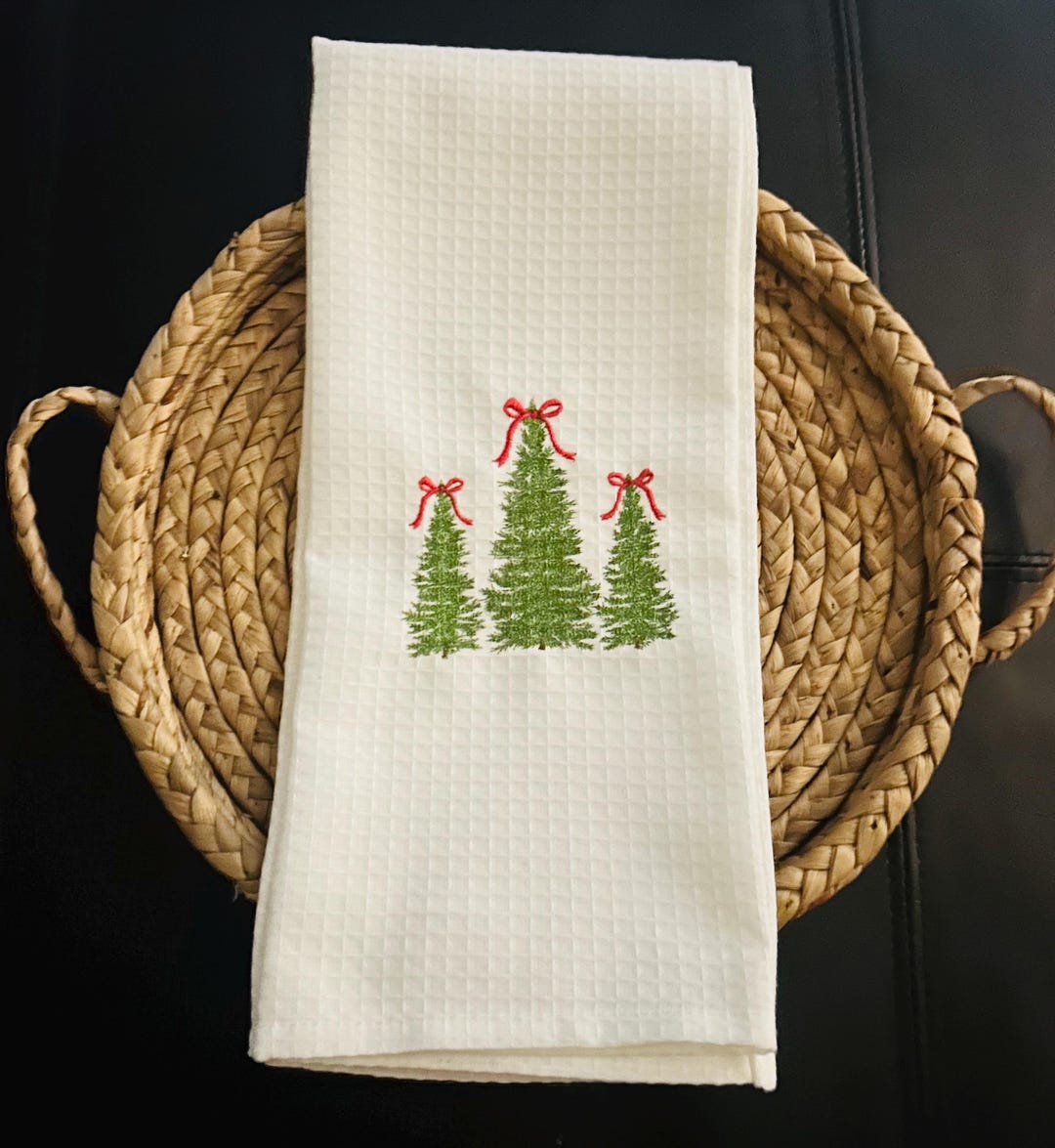 Embroidered Christmas Tree Kitchen Towel - Etsy