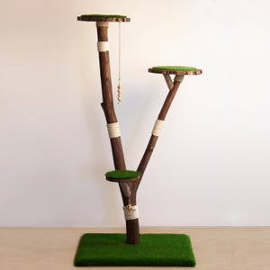 Natural Solid Wood Tall Climbing Cat Tree Scratching Post Large Cat ...