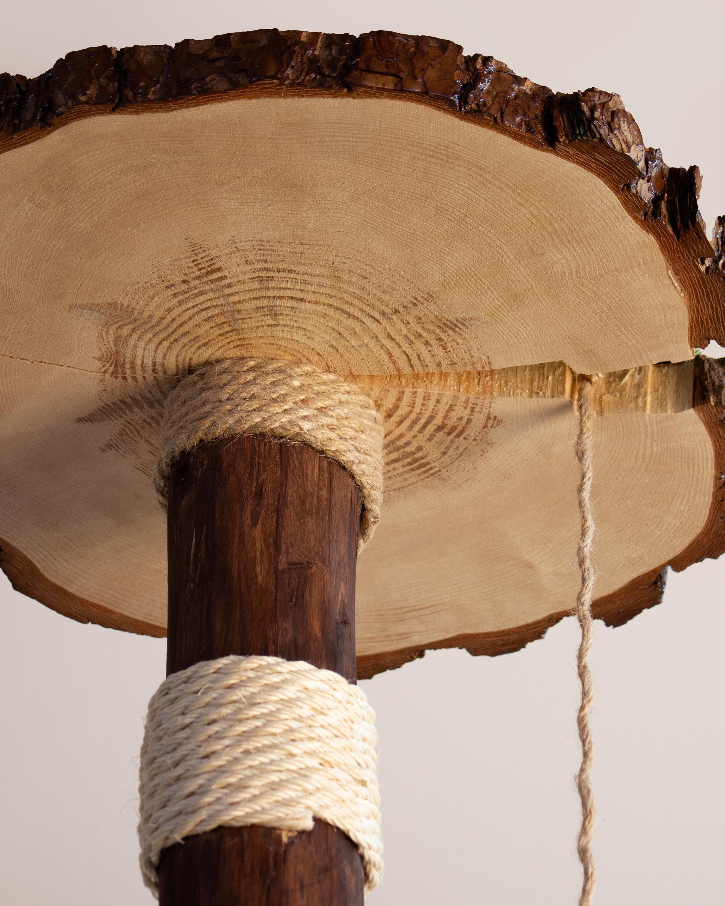 Natural Solid Wood Tall Climbing Cat Tree Scratching Post Large Cat ...