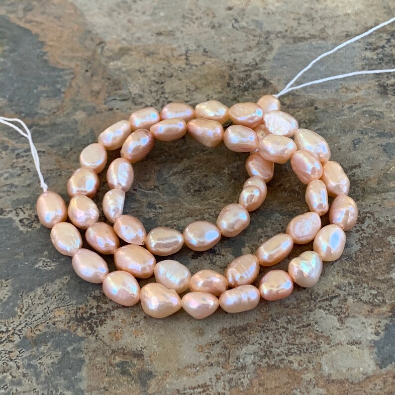 Oval Peach Pearl Beads, Flat Sided, 7 X 5mm, 16 Inch Strand - Etsy