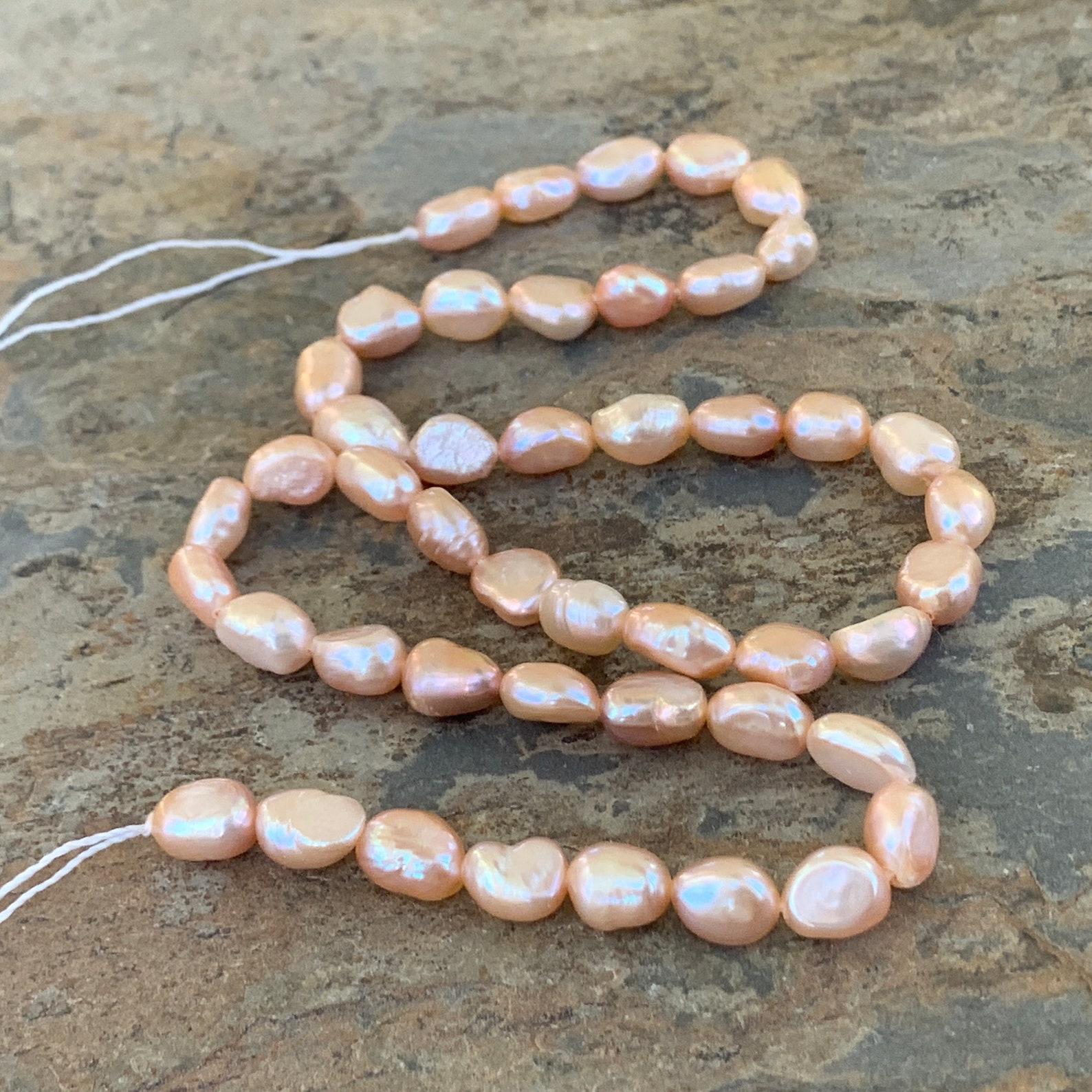 Oval Peach Pearl Beads, Flat Sided, 7 X 5mm, 16 Inch Strand - Etsy