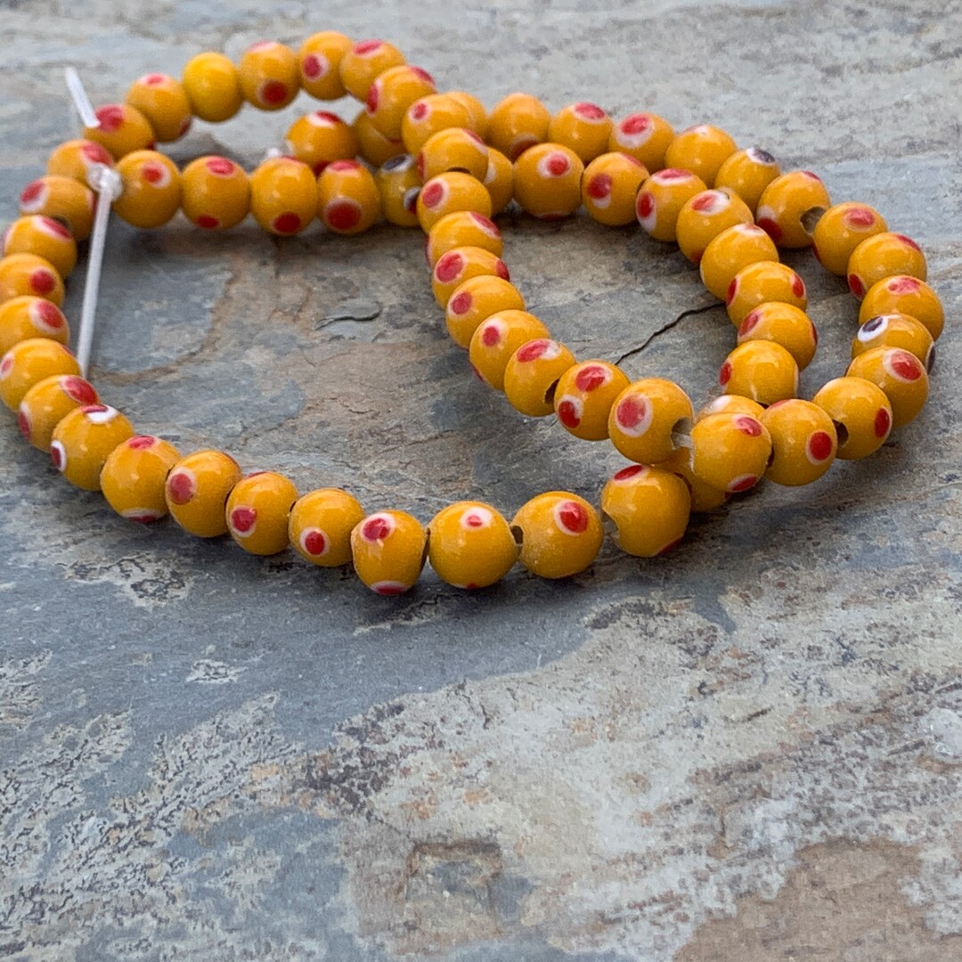 Round Yellow Beads With Red Dots, 6mm, 15 Inch Strand - Etsy