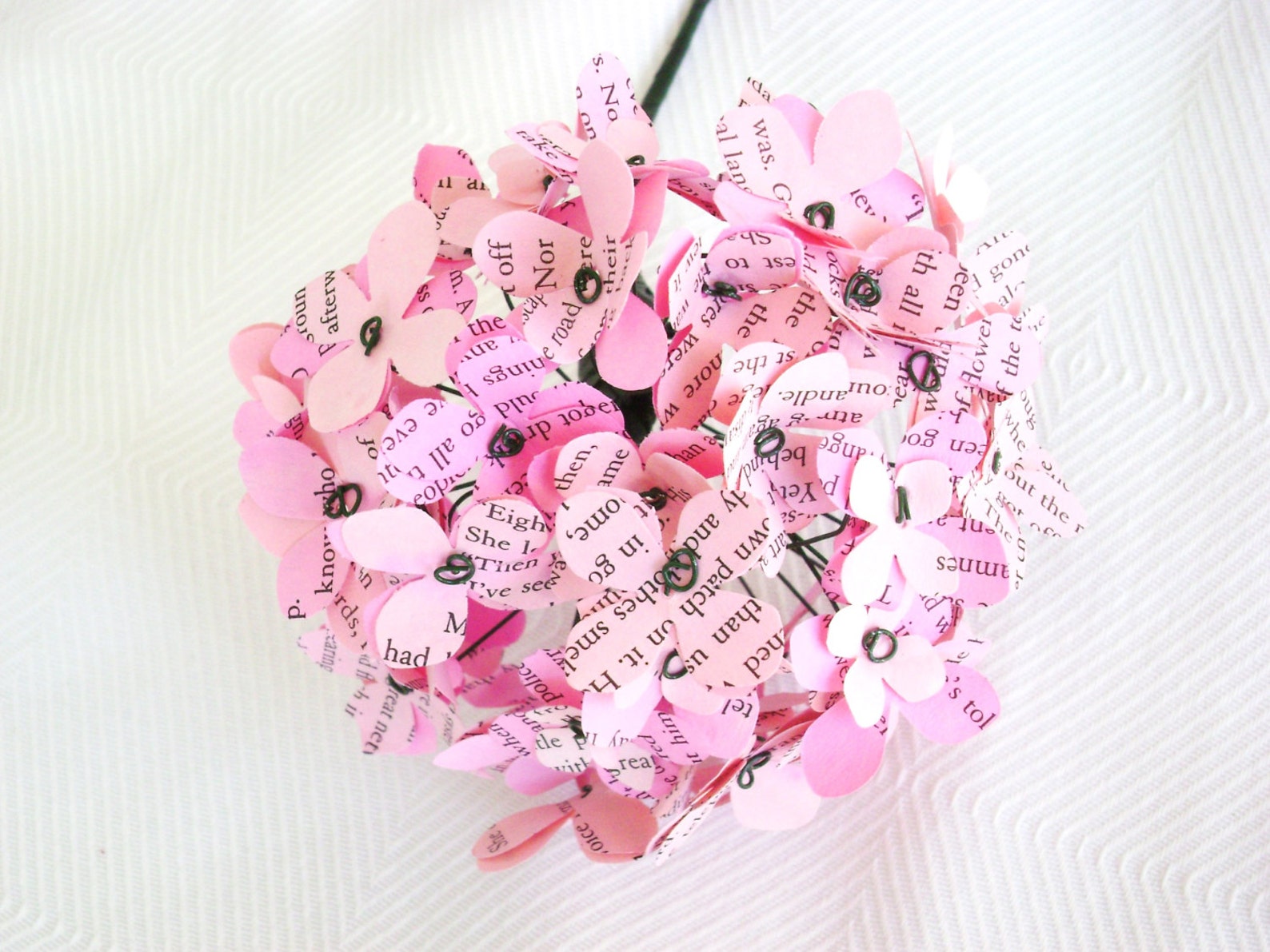One Single Book Page Paper Pink Tinted Hydrangea Flower on Long Stem ...