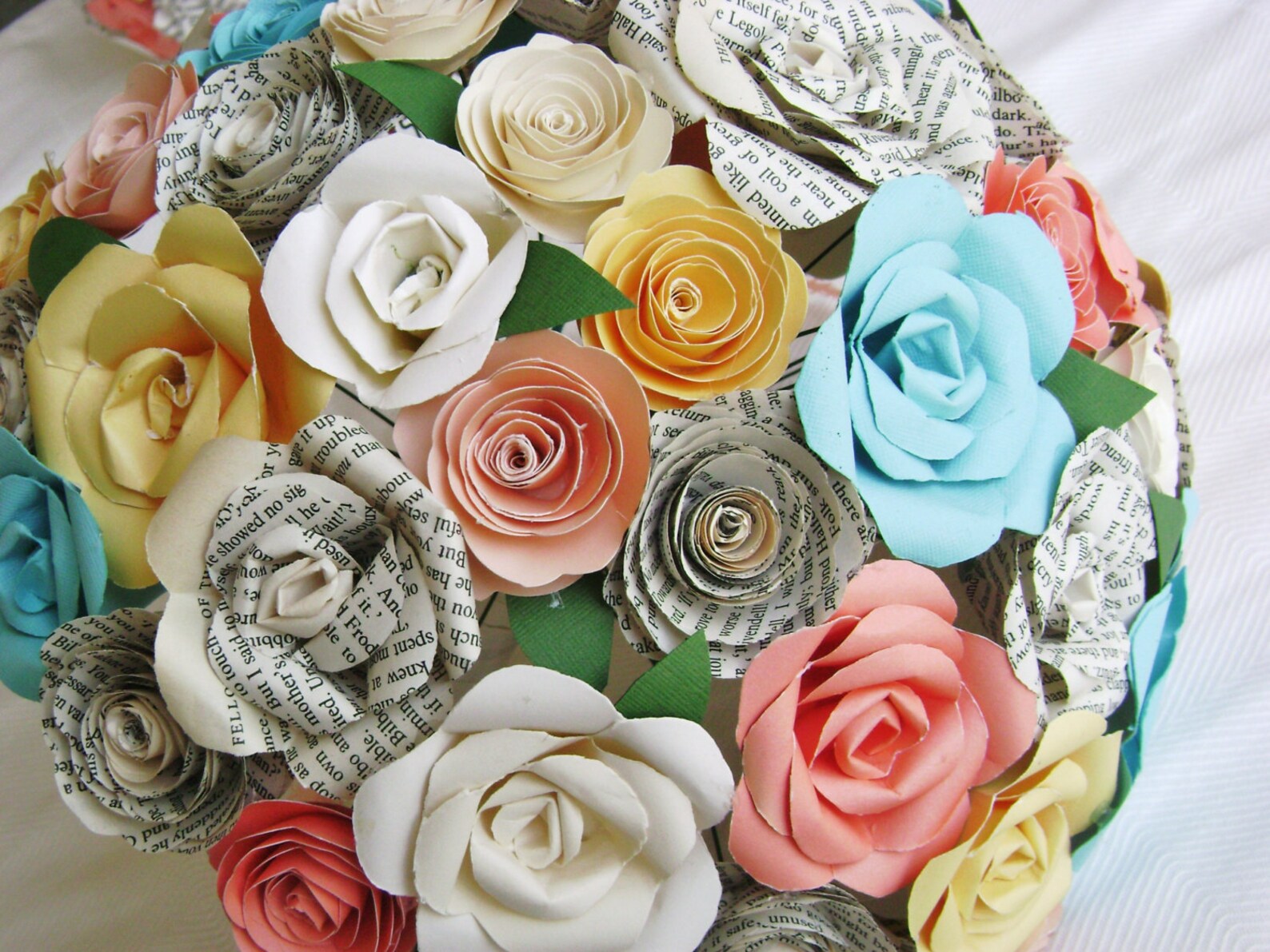 The Marta custom bridal bouquet with vintage book page roses | Etsy