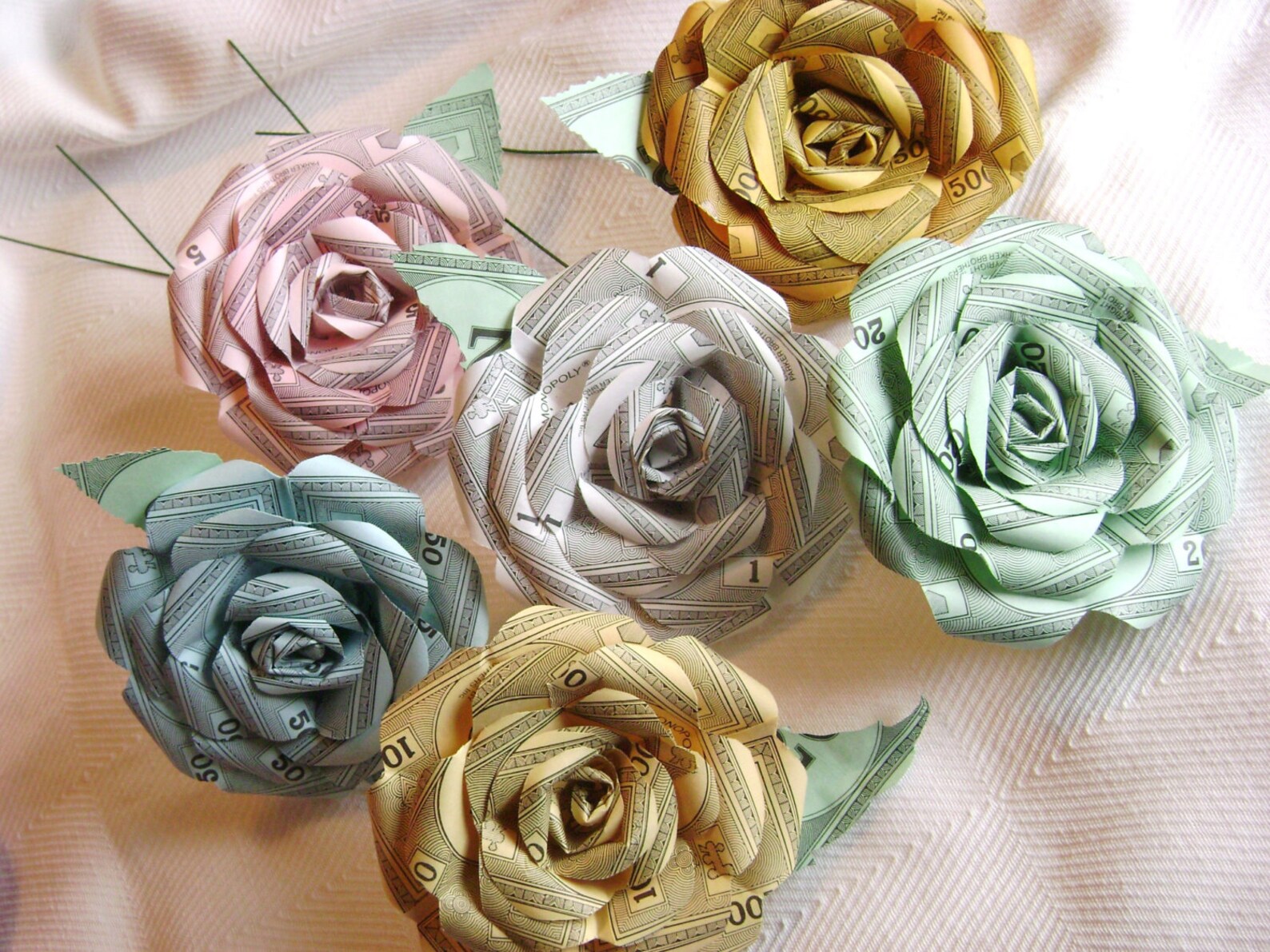 Monopoly Money Paper Rose 7 Flower Assortment Recycled Paper Flowers ...