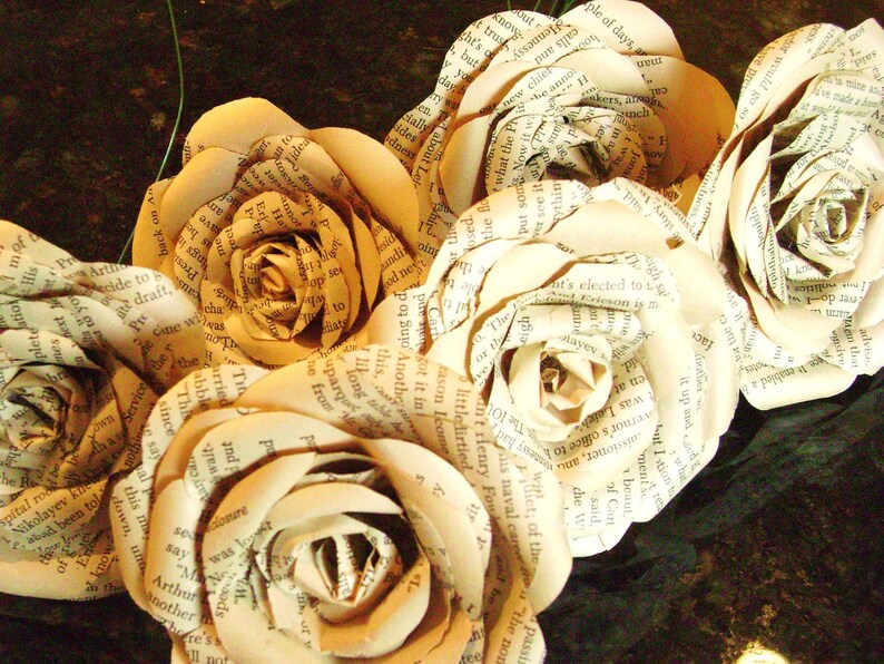 Vintage Book Paper Roses Long Stemmed Bouquet for Weddings - Etsy