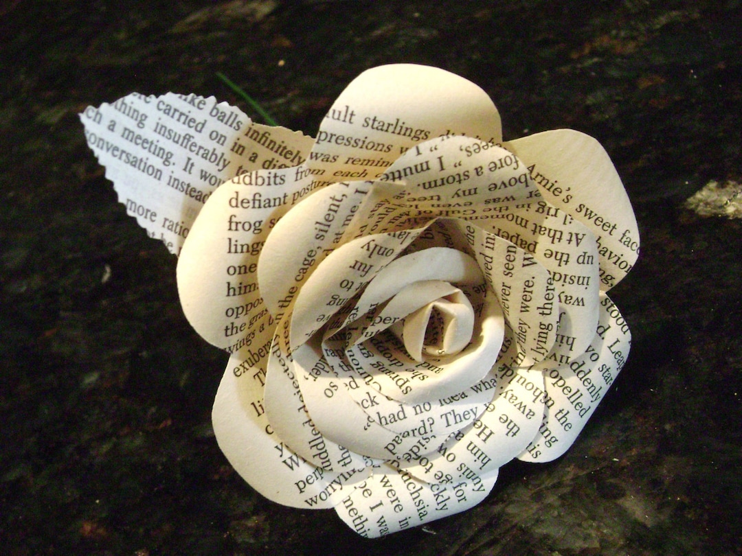 Recycled Vintage Book Page Paper Rose Flower for Wedding Bridal Bouquet ...