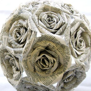 Vintage Very White Dictionary Book Page Paper Roses Wedding Bouquet ...