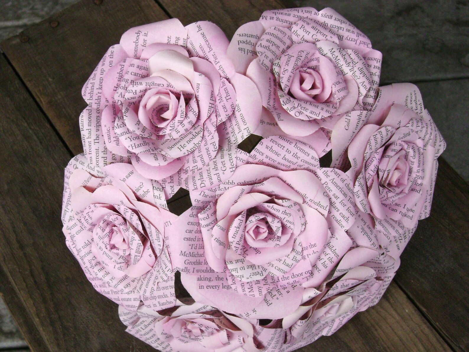 Vintage Book Page Paper Rose Bouquet Pastel Pink Wedding | Etsy