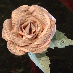 Vintage Monopoly Money Pink Rose Paper Flower With Green Leaves ...