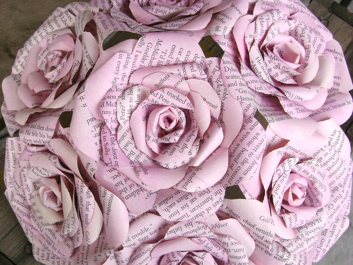Vintage Book Page Paper Rose Bouquet Pastel Pink Wedding - Etsy