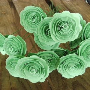 1- 1 1/2" Sized Mint Green Paper Roses Spiral Rolled Flowers for Brides ...