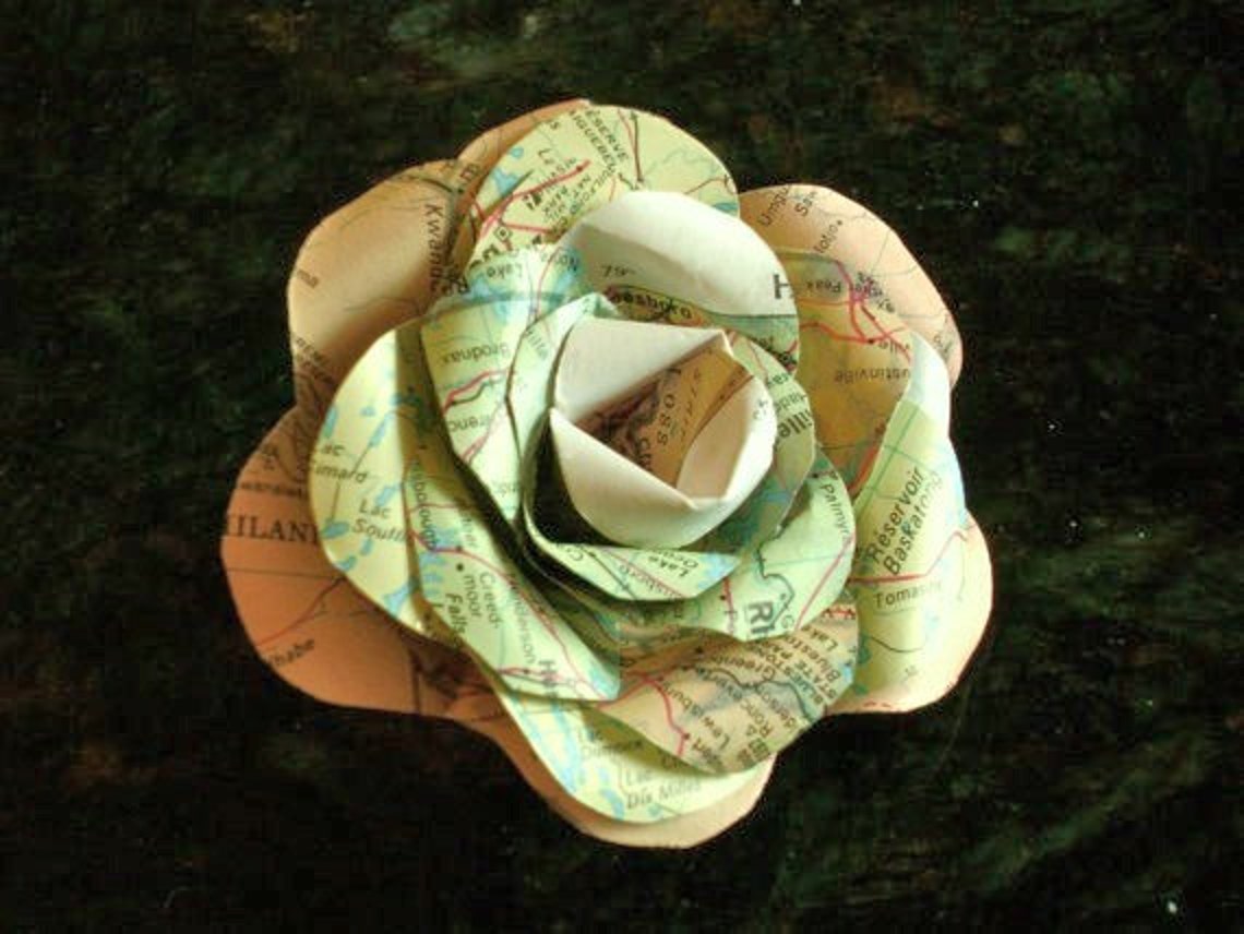 Vintage Atlas Map Rose Pin Brooch Corsage or Mens Boutonniere for ...