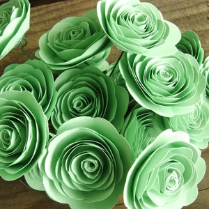 1- 1 1/2" Sized Mint Green Paper Roses Spiral Rolled Flowers for Brides ...
