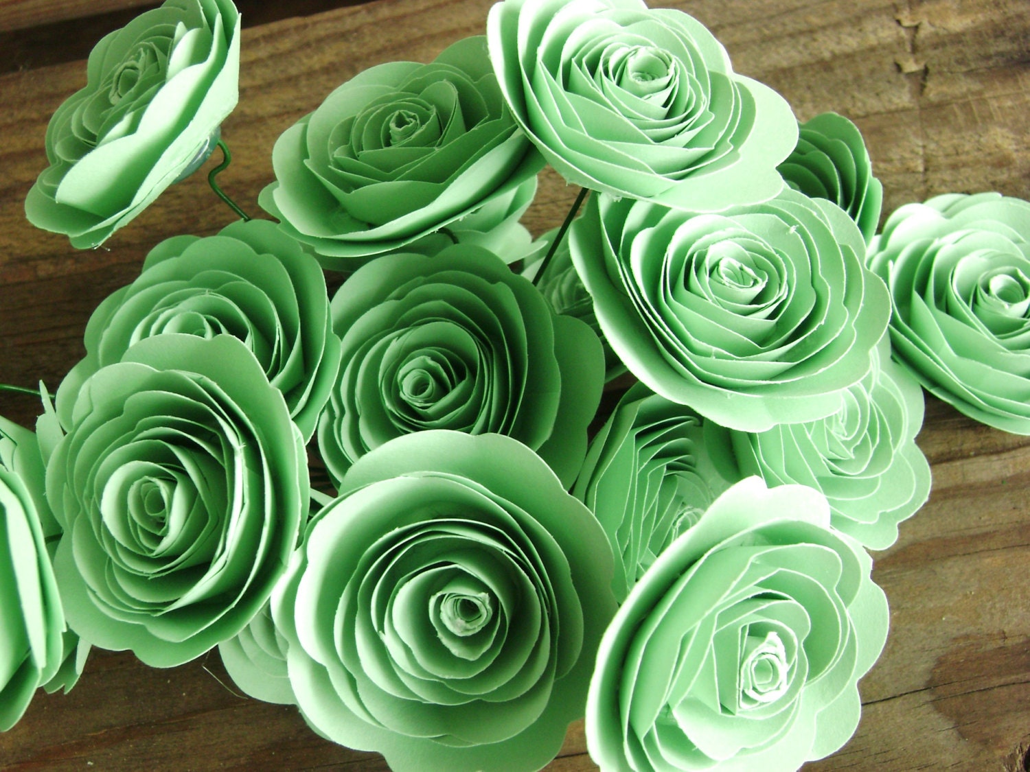 1 1 1/2 sized mint green paper roses spiral rolled | Etsy