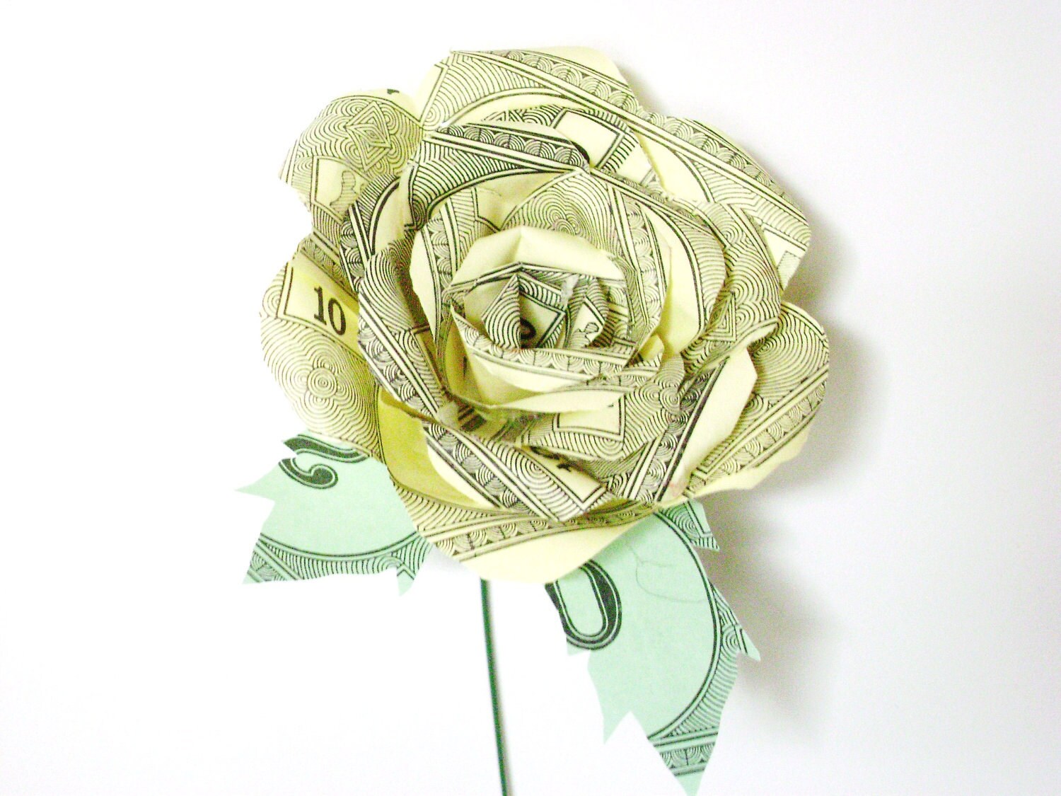 Vintage Yellow Monopoly Money Paper Rose on Stem With 2 Leaves Upcycled ...