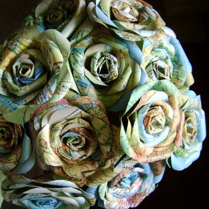 Vintage Atlas Map Paper Rose 12 Flower Bouquet for Weddings or Toss ...
