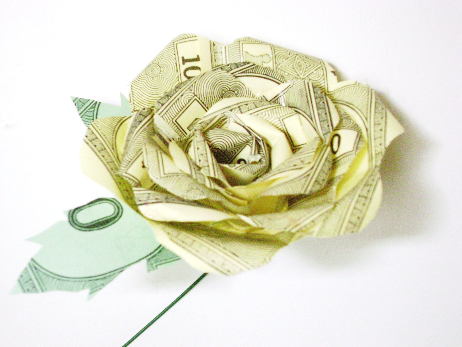 Vintage Yellow Monopoly Money Paper Rose on Stem With 2 Leaves - Etsy