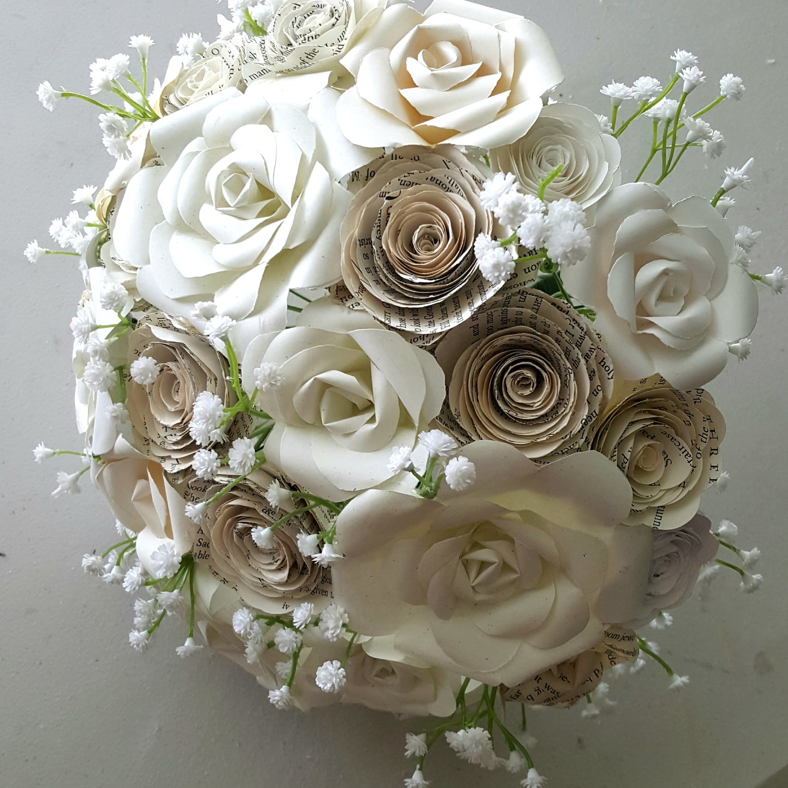 Classic White Bridal Bouquet Book Page White Paper Roses | Etsy