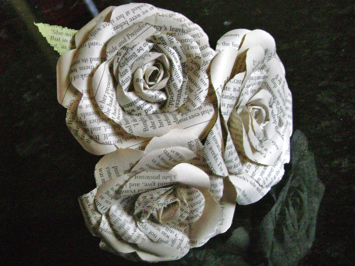 3 Rose Mini Bouquet Book Page Paper Flower Bridesmaid Bouquet Flower ...