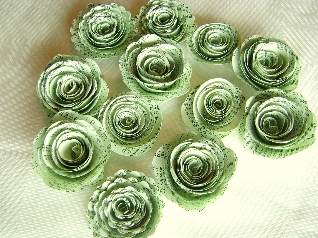 1 1/4" Spiral Paper Flowers Made From Light Mint Green Vintage Atlas ...