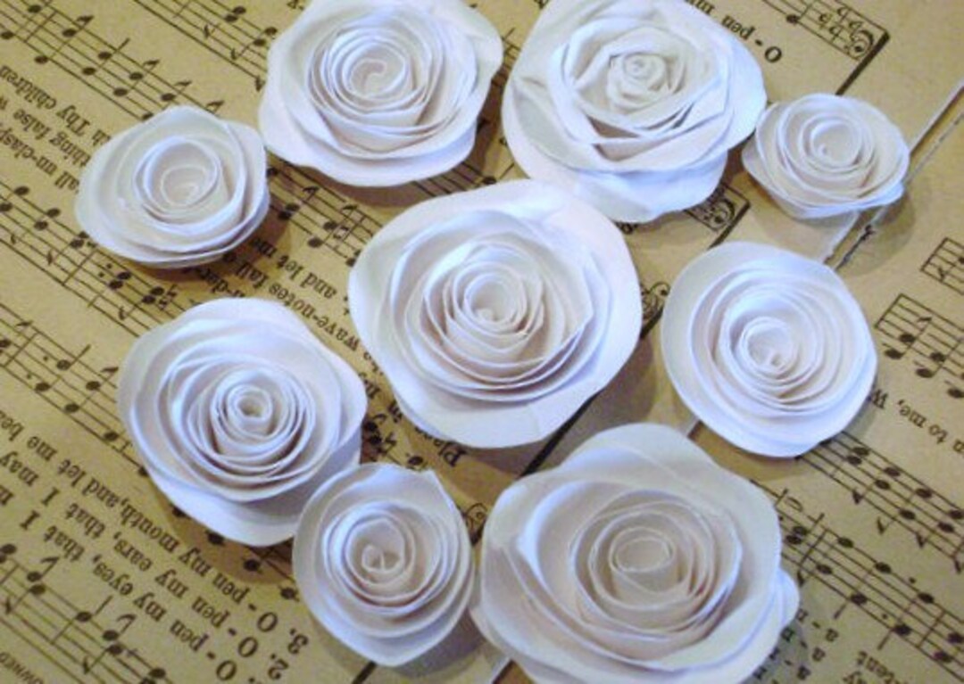 Set of 9 White Spiral Roses Paper Flowers - Etsy