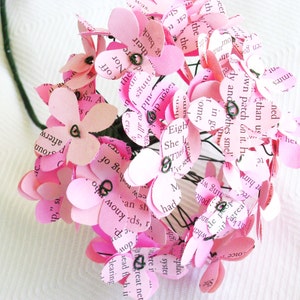 One Single Book Page Paper Pink Tinted Hydrangea Flower on Long Stem ...