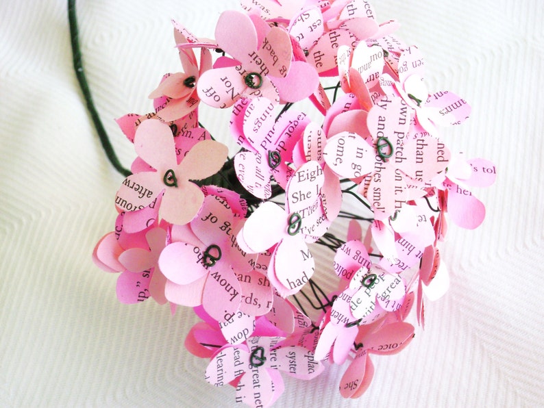 One Single Book Page Paper Pink Tinted Hydrangea Flower on Long Stem ...