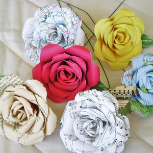 Mixed Group of Paper Roses Sheet Music Hymnal Vintage Book Page Map ...