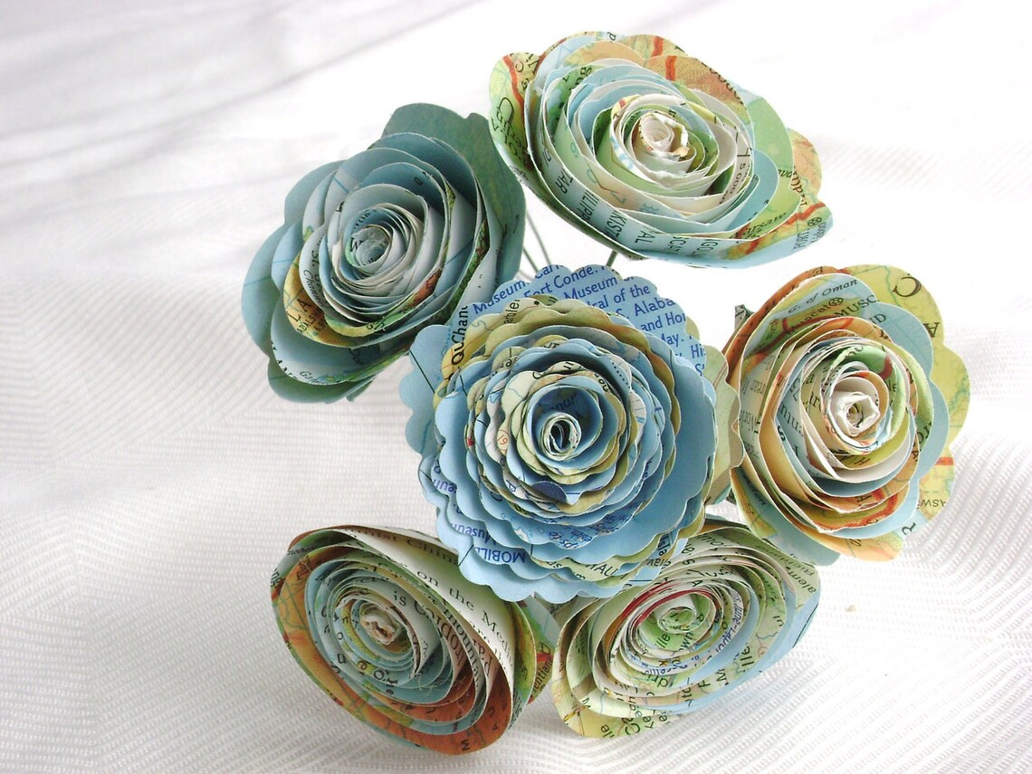 Tiny 11 1/2 Spiral Roses Made From Vintage Atlas - Etsy