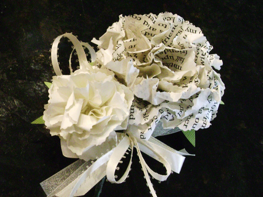 Carnation Boutonniere Buttonhole Lapel Pin Vintage Book Page White ...