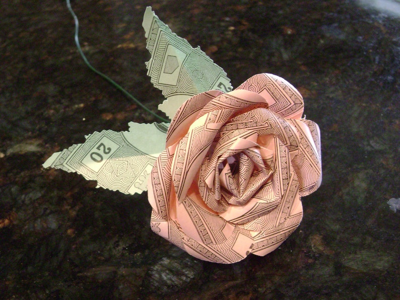 Vintage Monopoly Money Pink Rose Paper Flower With Green Leaves ...