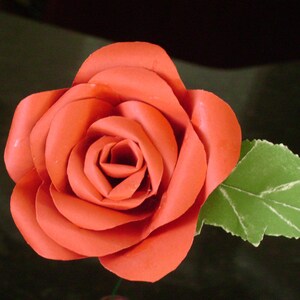 Long Stemmed Single Red Paper Rose With Green Leaf Made From Cardstock ...