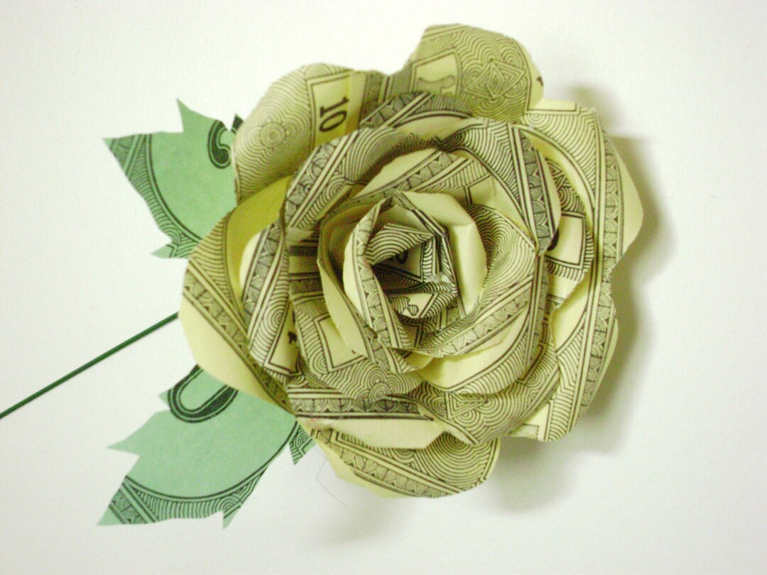 Vintage Yellow Monopoly Money Paper Rose on Stem With 2 Leaves Upcycled ...