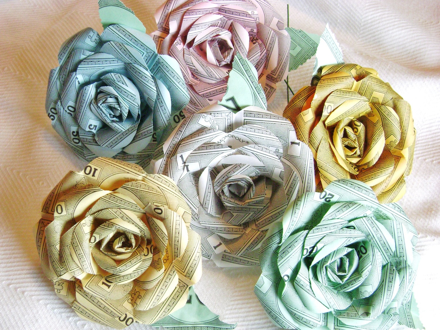 Vintage Yellow Monopoly Money Paper Rose on Stem With 2 Leaves - Etsy