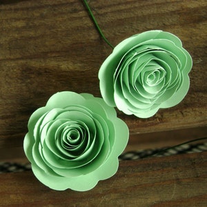 1- 1 1/2" Sized Mint Green Paper Roses Spiral Rolled Flowers for Brides ...