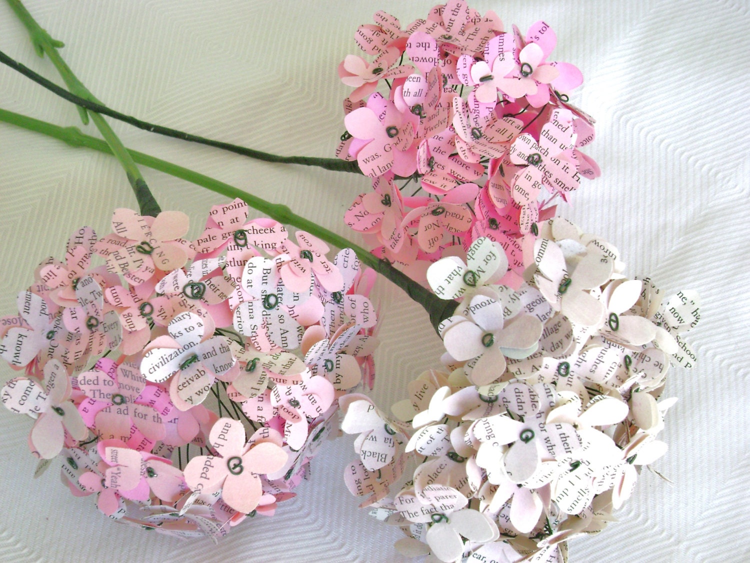 One Single Book Page Paper Pink Tinted Hydrangea Flower on Long Stem ...