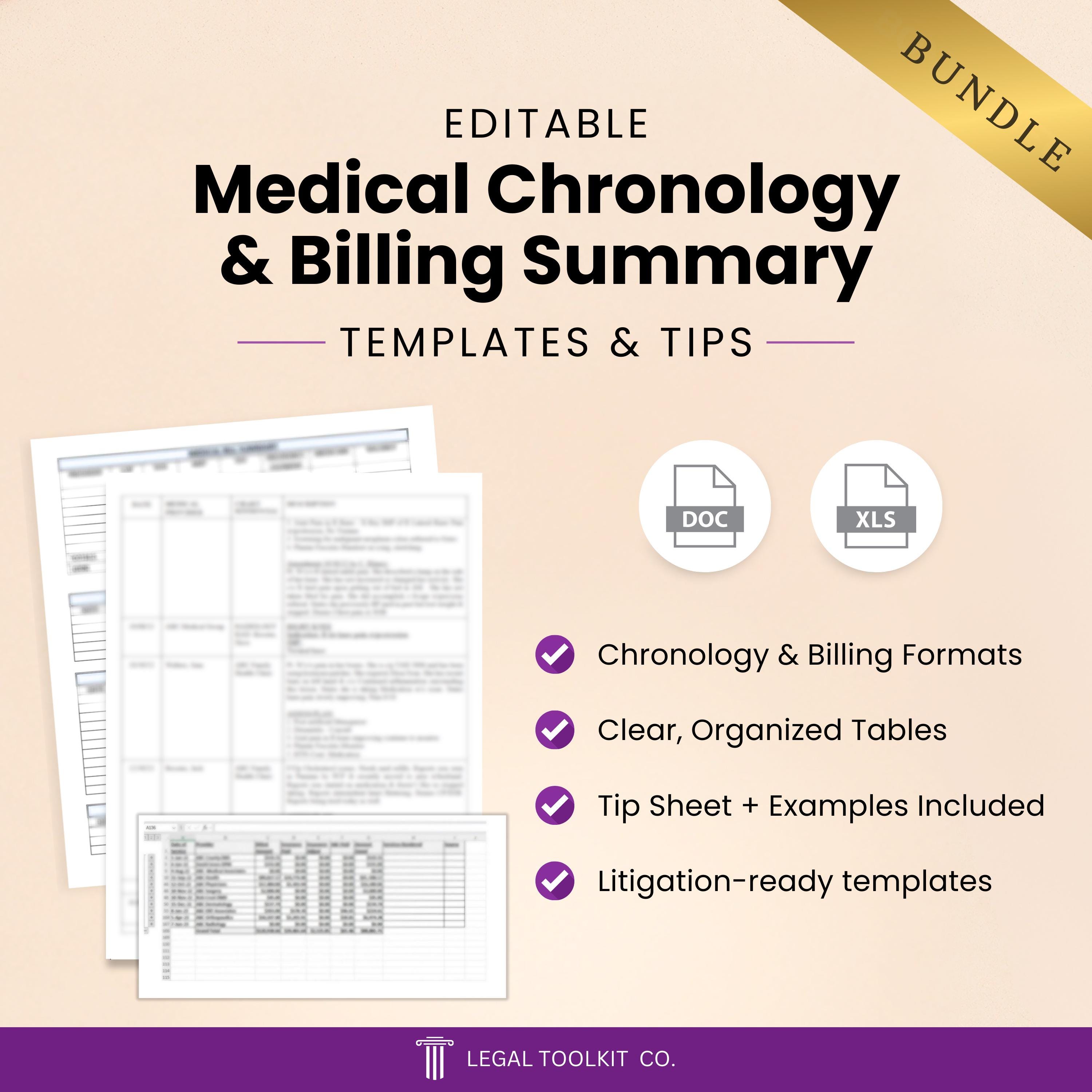 Medical Chronology Template Bundle: Paralegal, Attorney, Legal Nurse ...