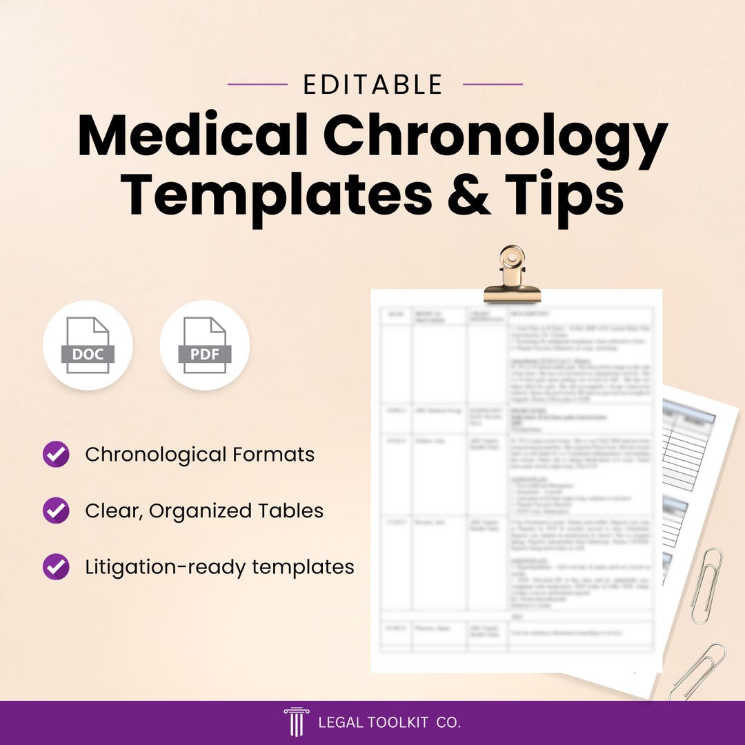 Medical Chronology Templates: Paralegal, Attorney, Legal Nurse Legal ...